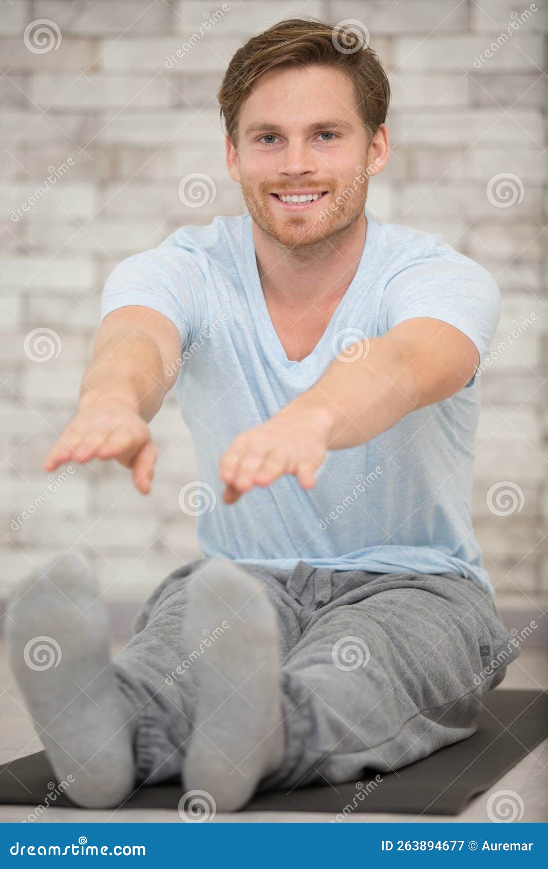 Fitness Man Doing Stretching in Gym Stock Image - Image of workout ...
