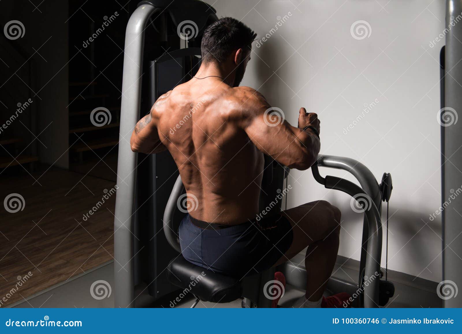 Fitness Man Exercising Back in the Gym Stock Photo - Image of building ...