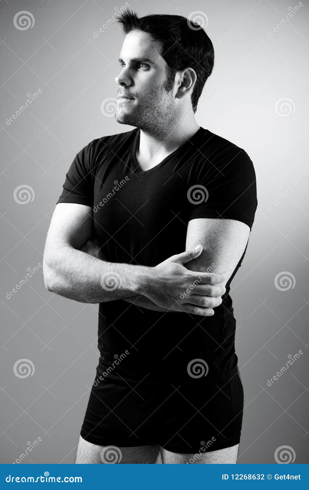 Fitness Man Posing at the Right Corner Stock Photo - Image of muscular ...