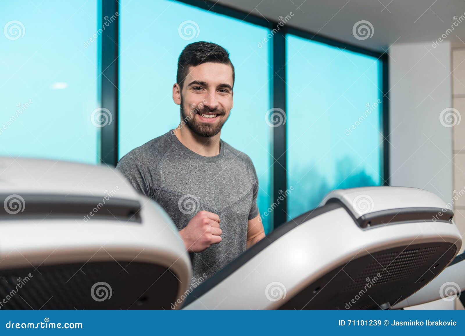 Fitness Man Running on Treadmill Stock Image - Image of calves ...