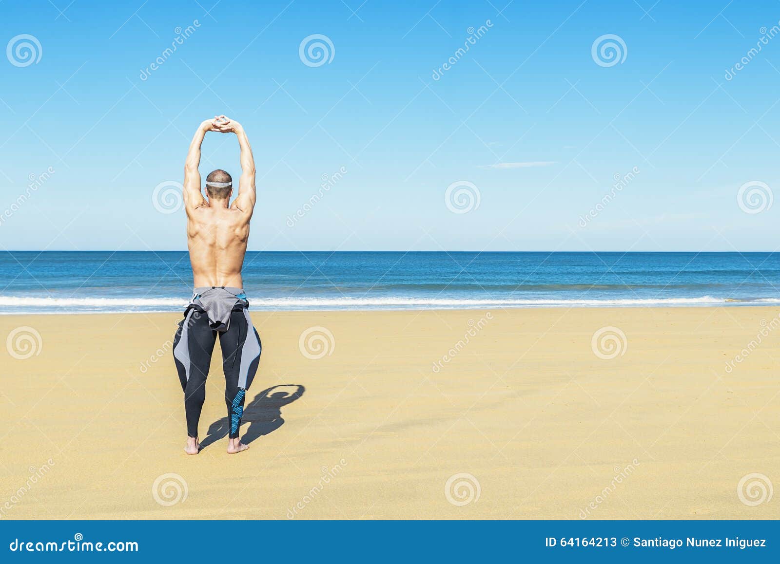 Fitness Man Swimmer Training Stretching Stock Image - Image of ...
