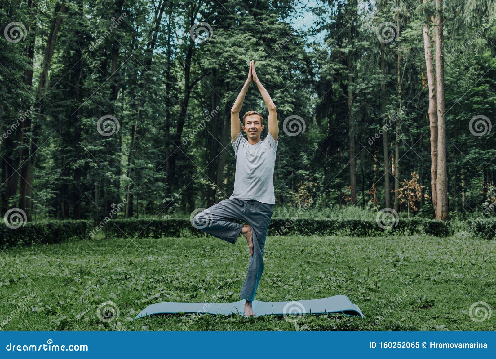 Fitness, Man Training Yoga in Tree Pose Stock Image - Image of ...