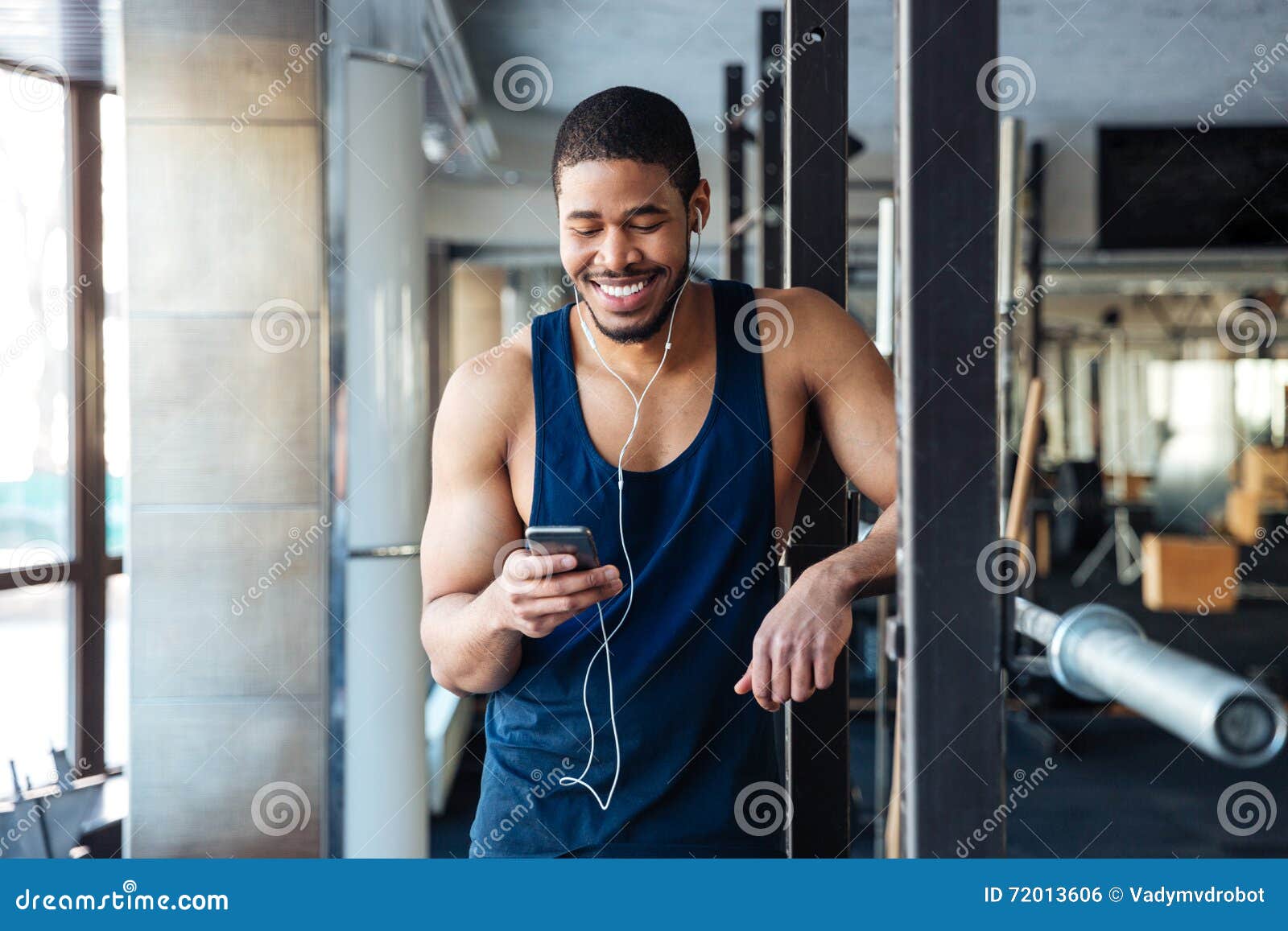 Fitness Man Using Smartphone in the Gym Stock Photo - Image of happy ...