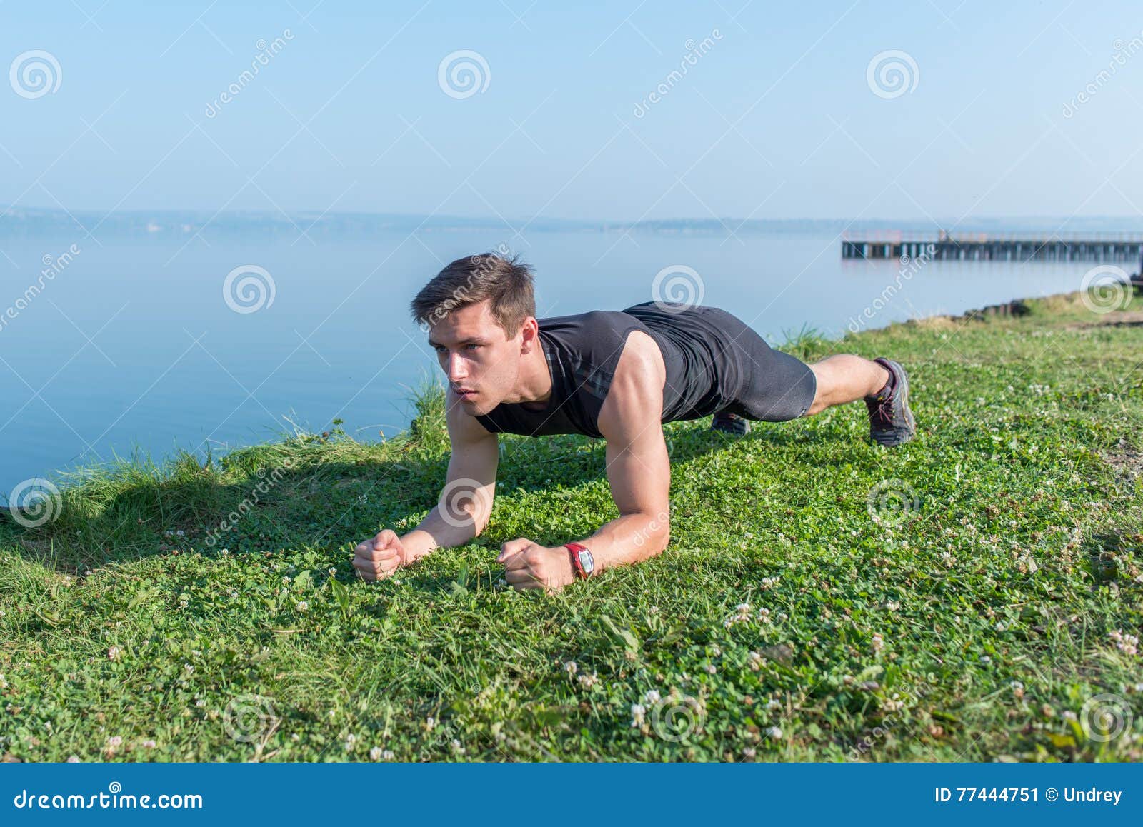 Fitness Man Working Out His Midsection Core Muscles Doing Plank ...