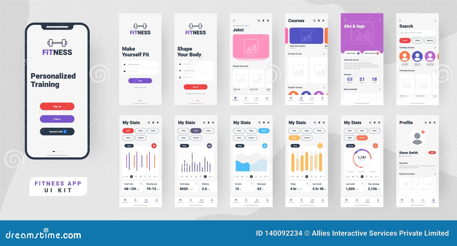 Fitness Mobile App Material Design with Different Gui. Stock ...