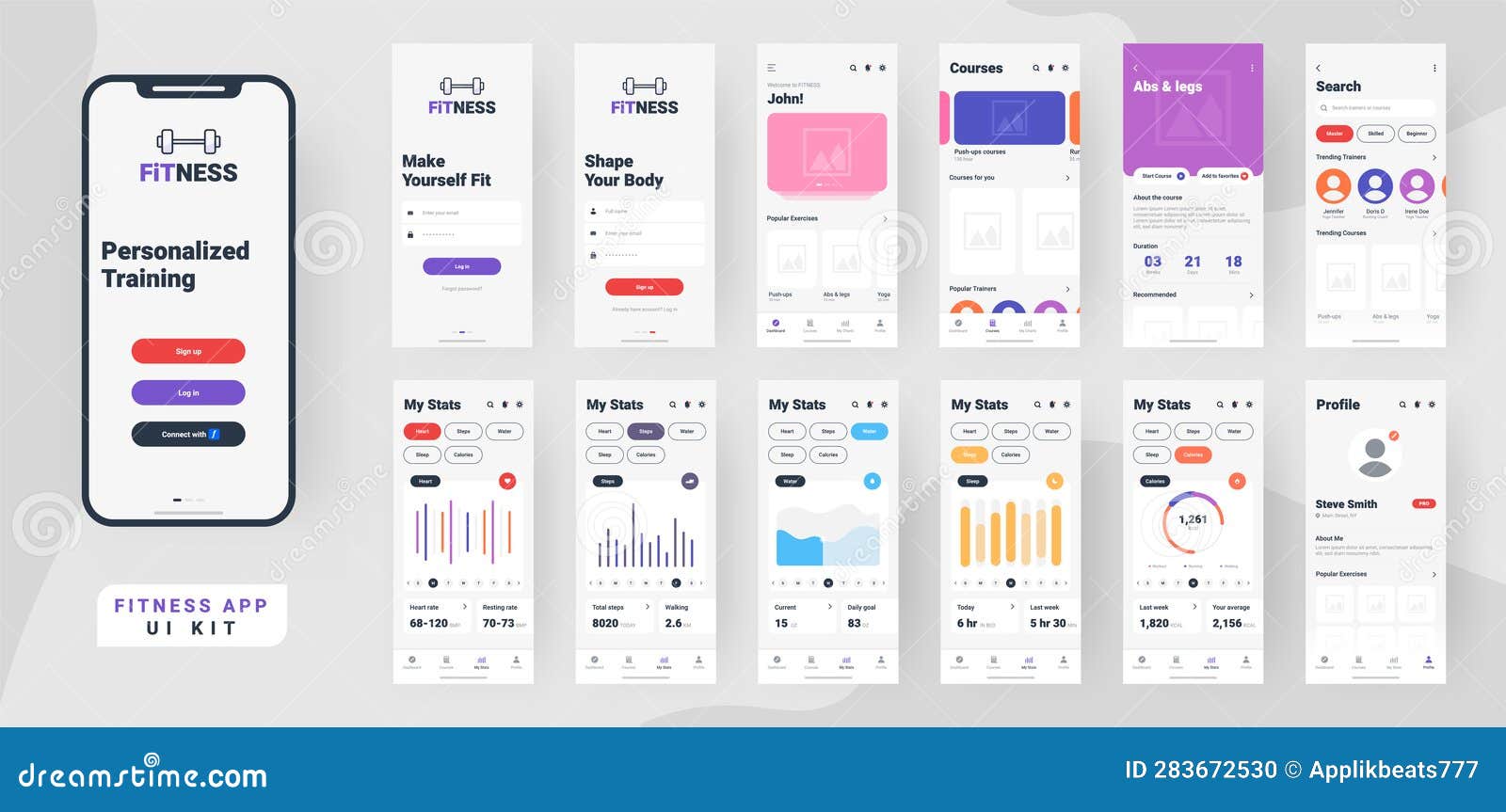 Fitness Mobile App Material Design with Different Gui Screens Including ...