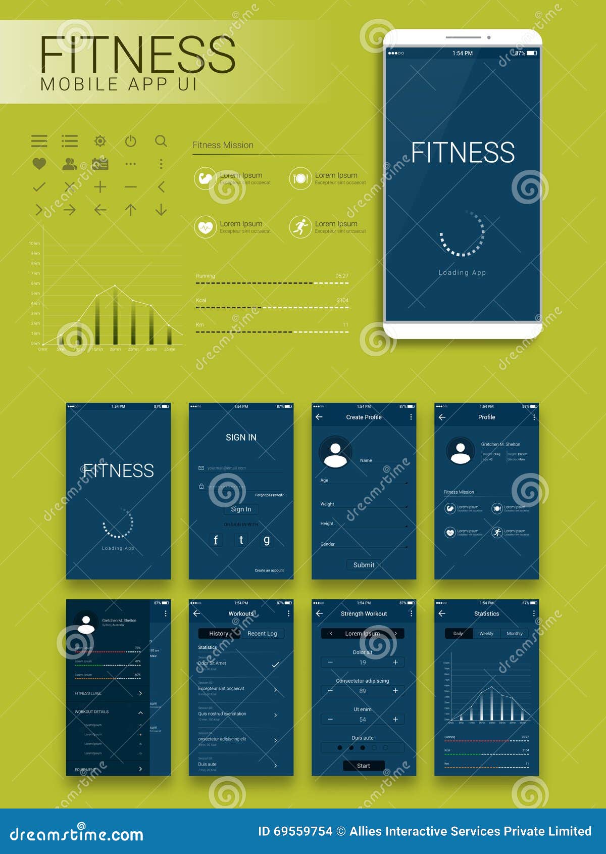 Fitness Mobile App Material Design UI, UX and GUI. Stock Illustration ... Fitness Mobile App Material Design UI, UX and GUI. Stock Illustration ...