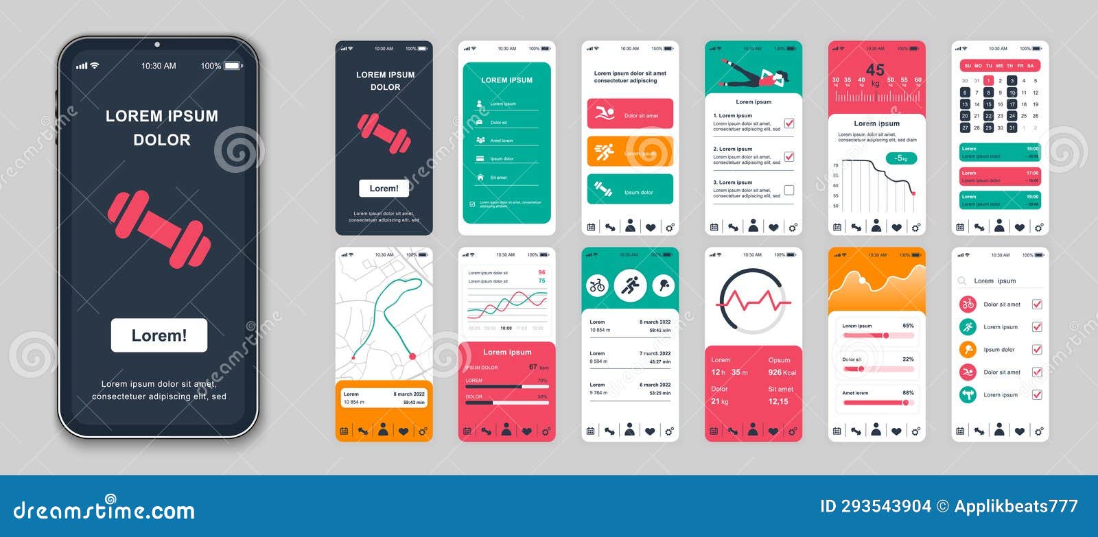 Fitness Mobile App Screens Set for Web Templates. Pack of Login ...