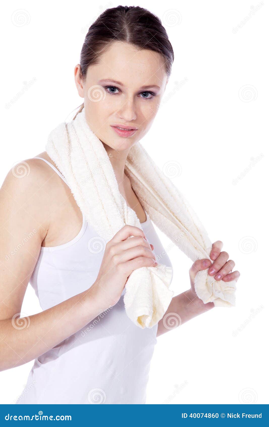 Fitness Model Posing with Towel Stock Photo - Image of cheerful ...