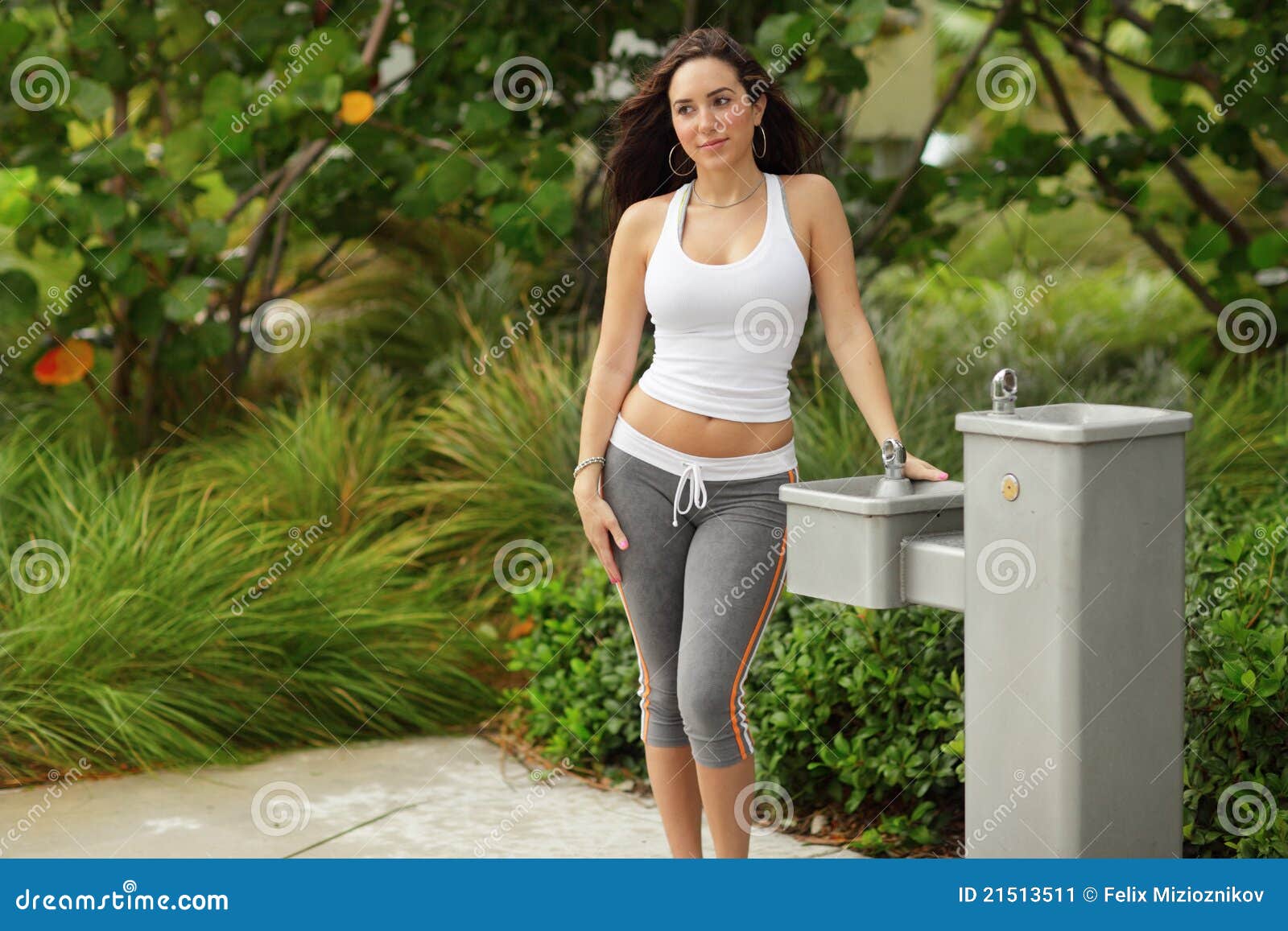 Fitness Model by a Water Fountain Stock Image - Image of pretty ...