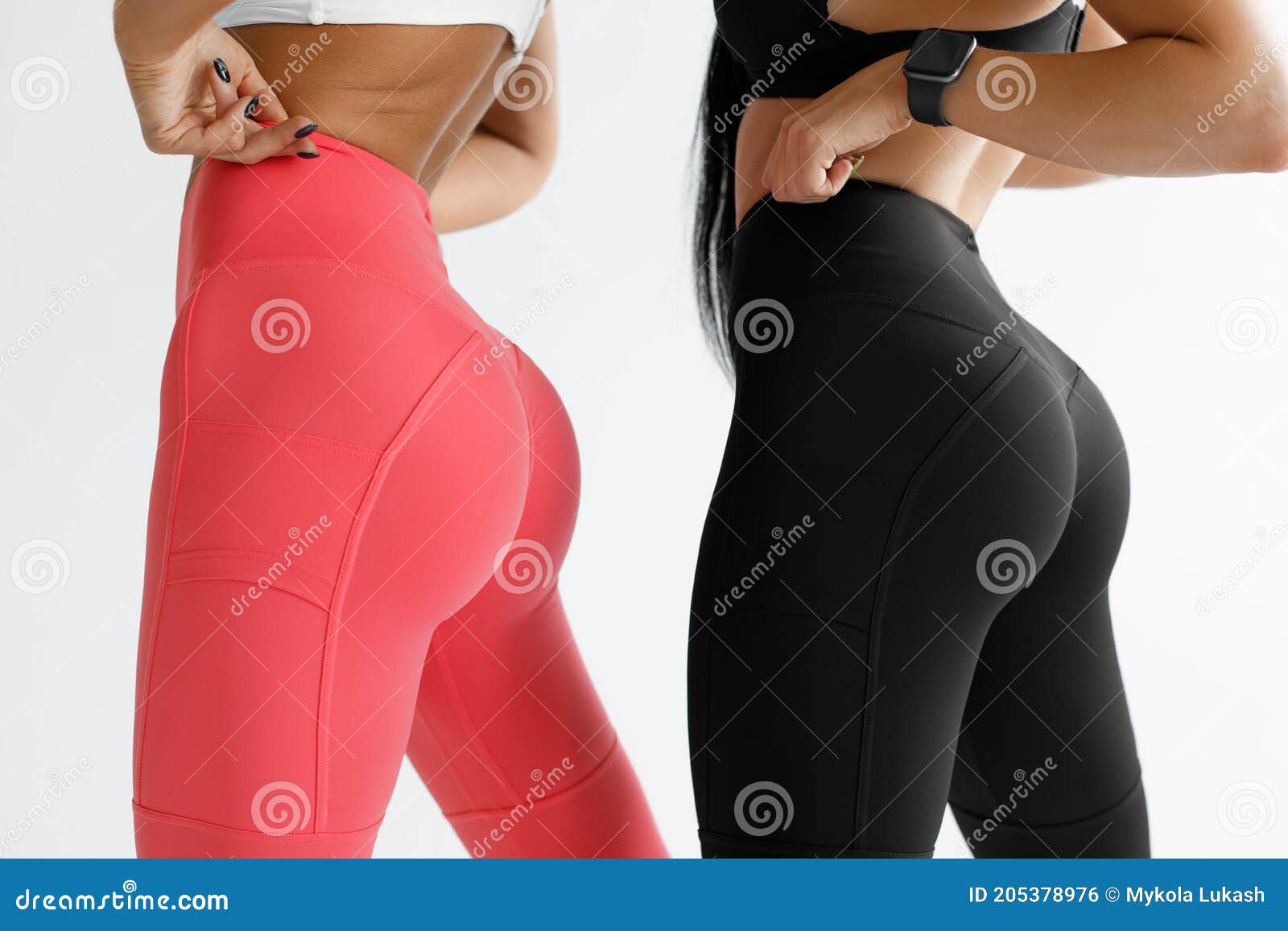 Fitness Models In Leggings With Beautiful Buttocks Sporty Booty Stock