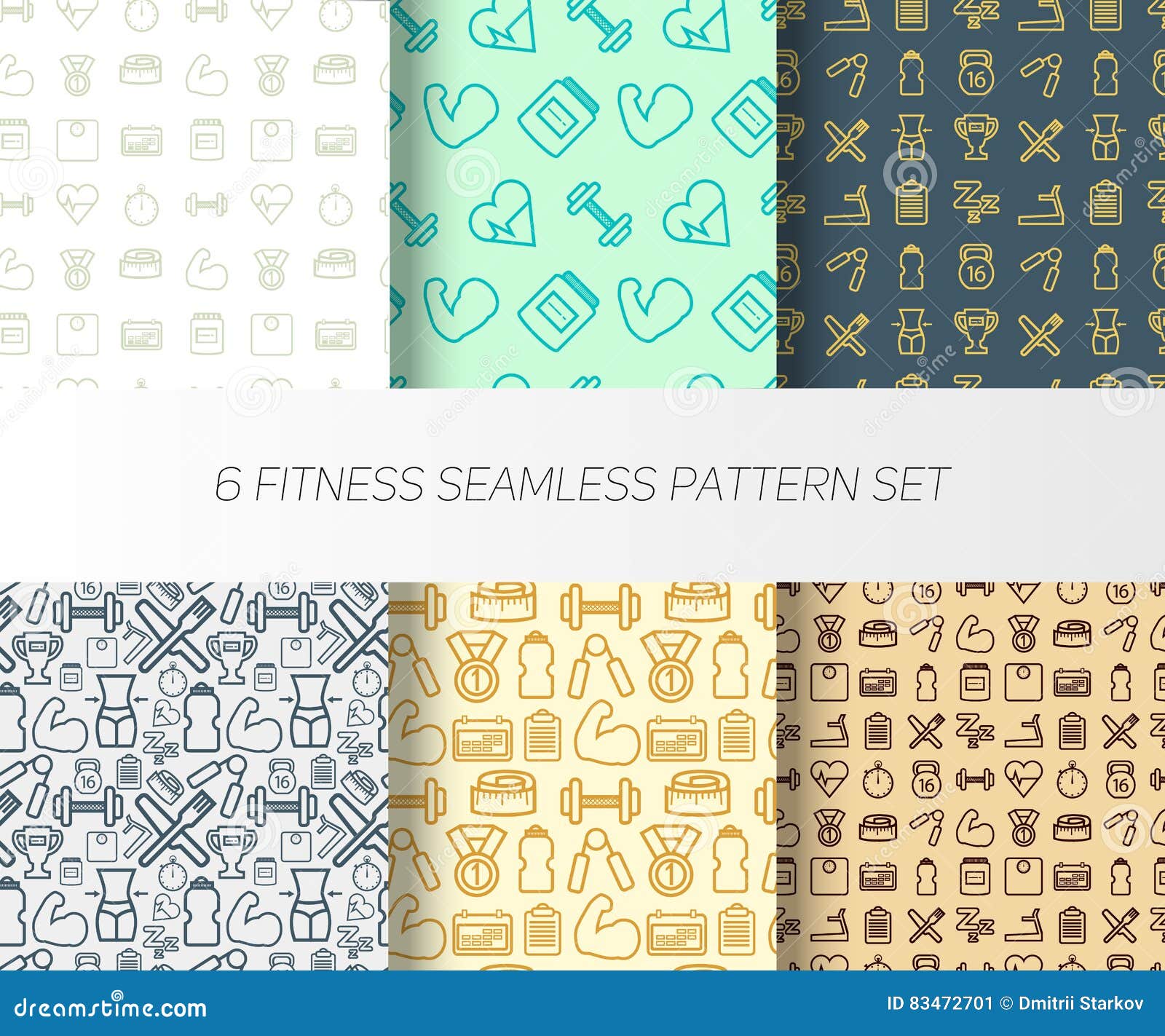 6 Fitness Seamless Patterns Stock Vector - Illustration of apple ...