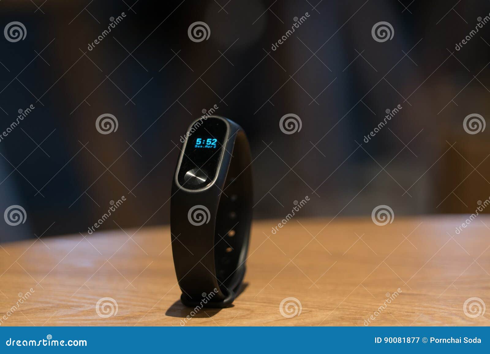 Fitness Smart Band Device on Wooden Table Stock Image - Image of ...