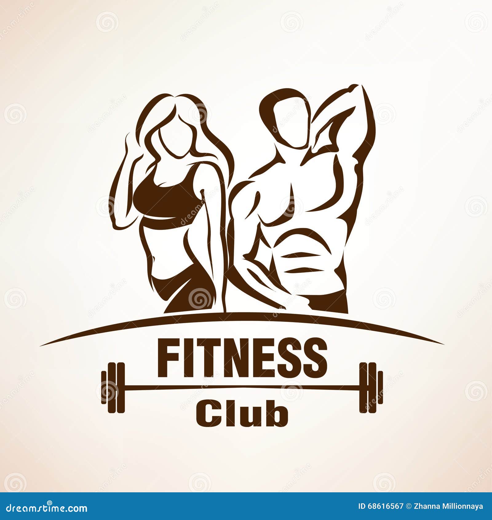 Fitness Symbol Or Label With Muscled Man And Woman Silhouettes. Vector ...