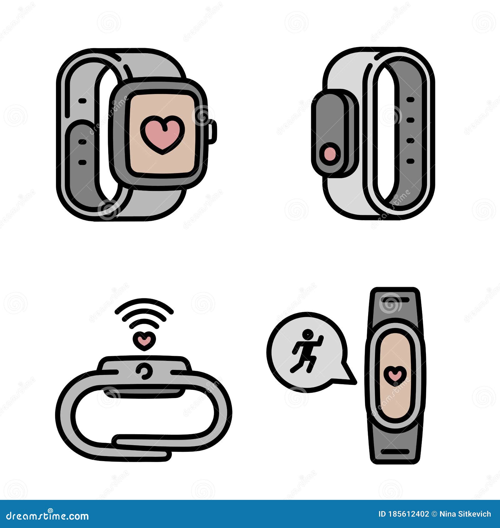 Fitness Tracker Icons Set, Outline Style Stock Vector - Illustration of ...