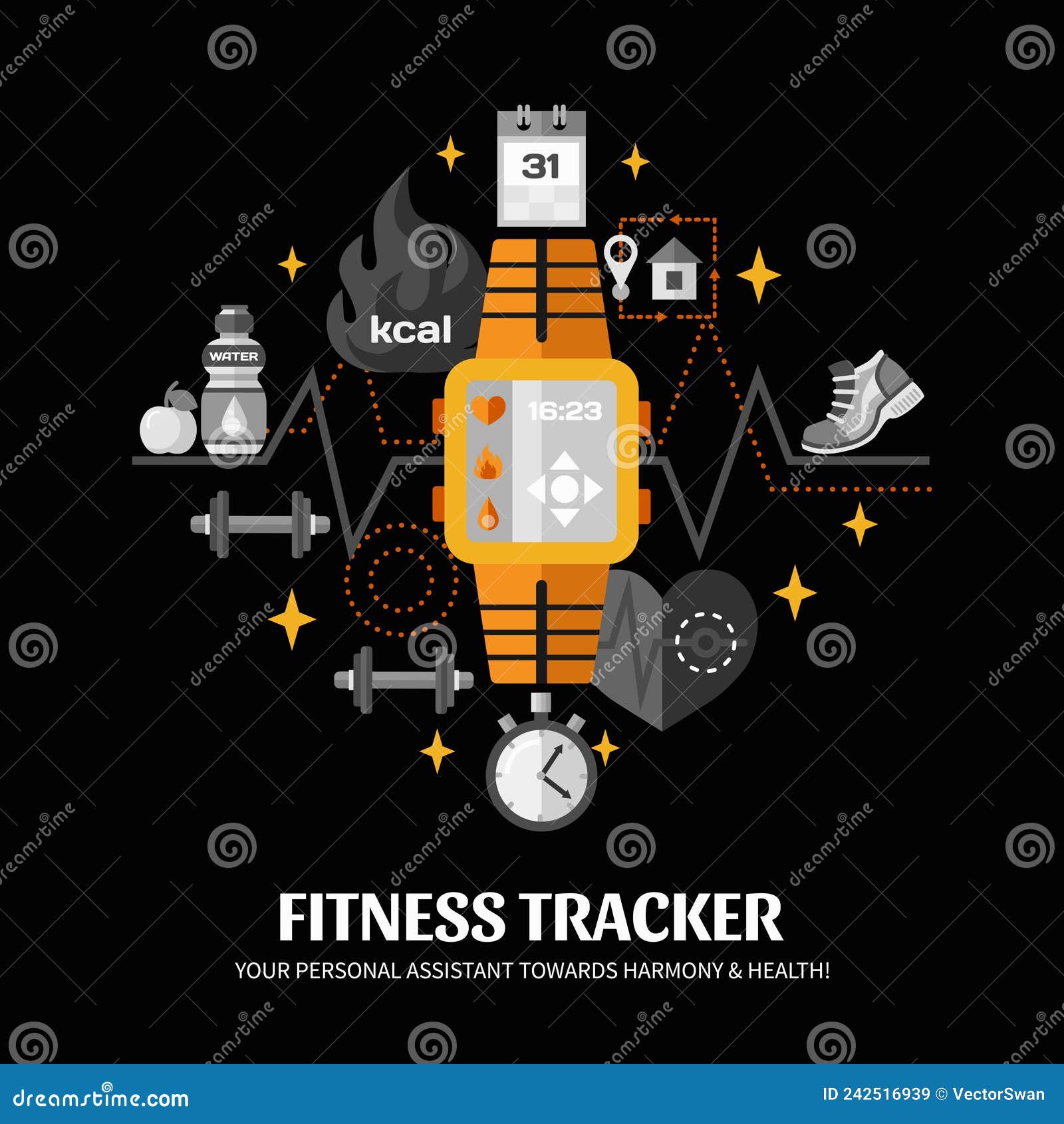 Fitness Tracker Illustration Stock Vector - Illustration of electronic ...
