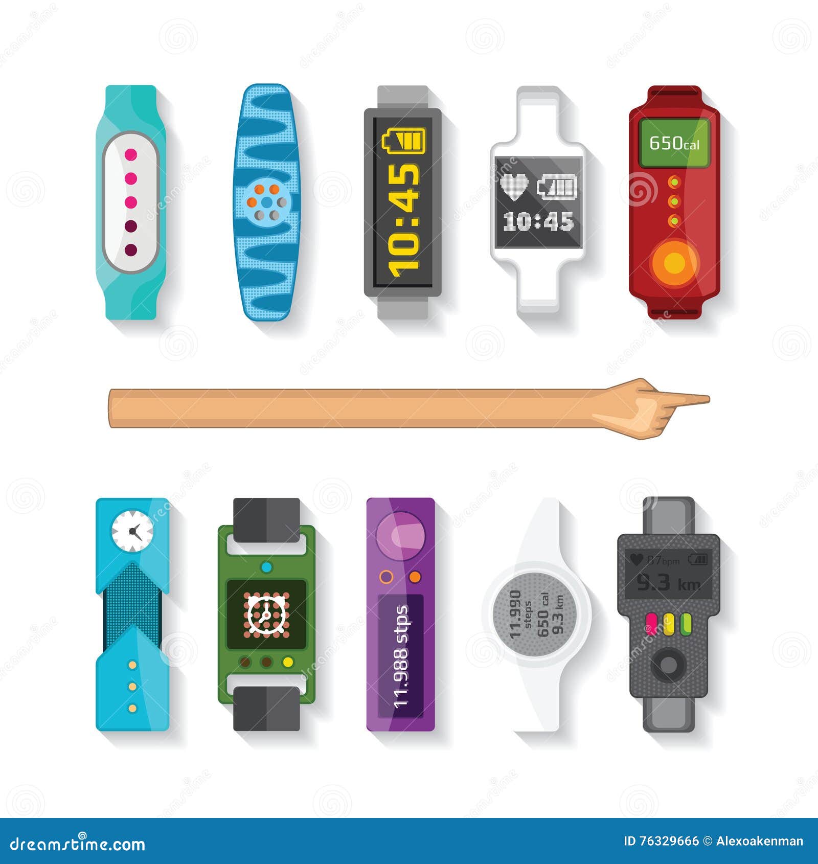 Fitness Tracking Bracelets Vector Set in Flat Style Stock Vector ...