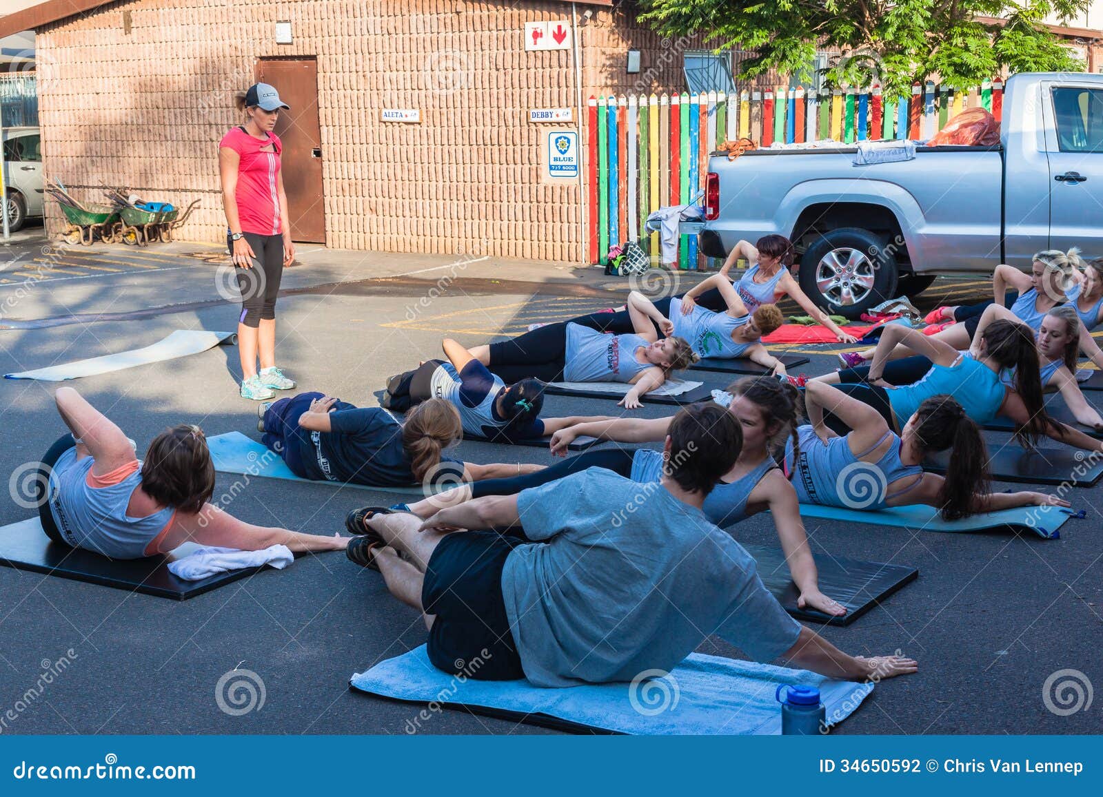 Fitness Trainer Class Outdoors Editorial Photography - Image of toning ...