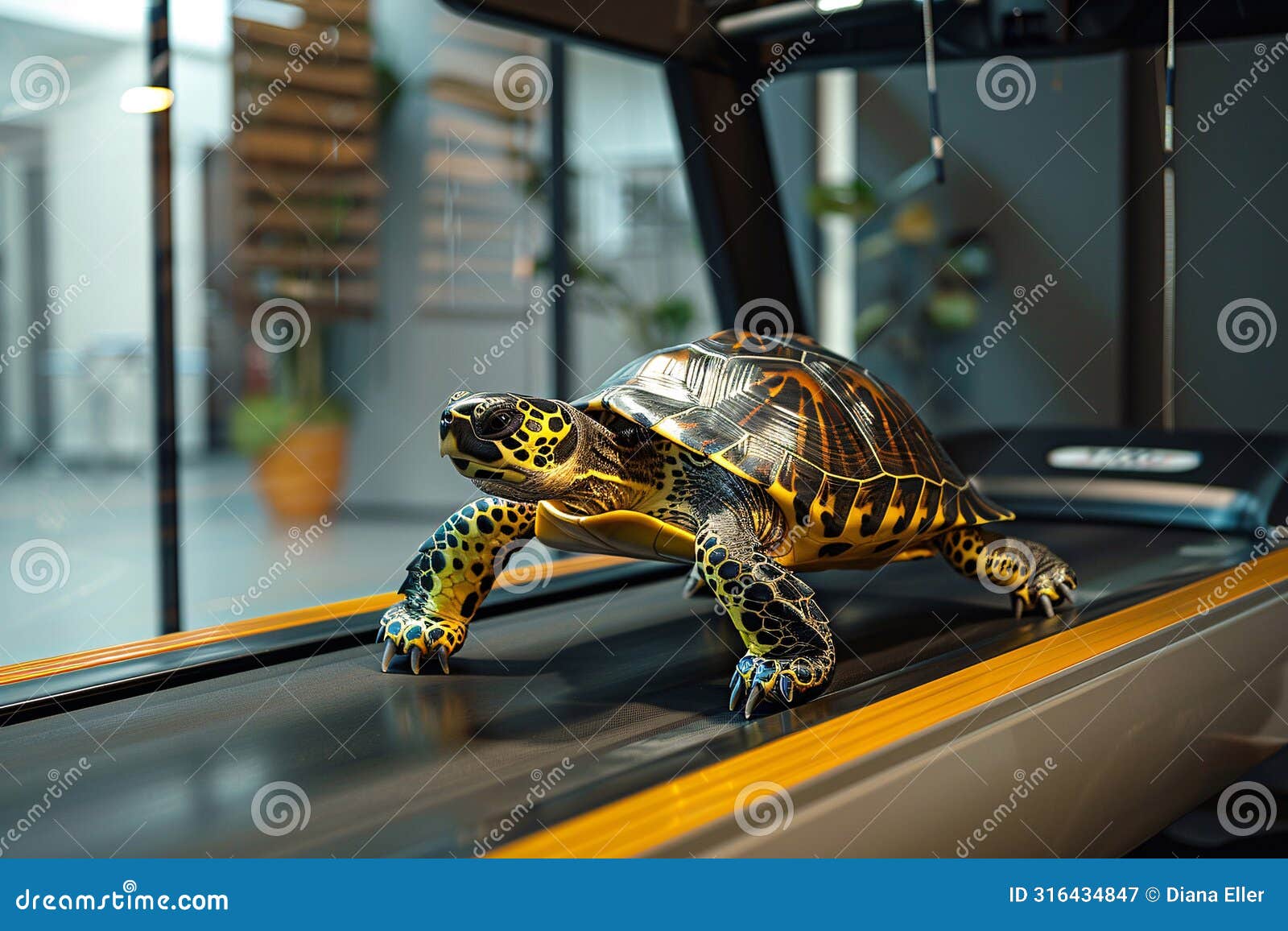 Fitness and Training Concept, Turtle Running on Treadmill in the Gym ...
