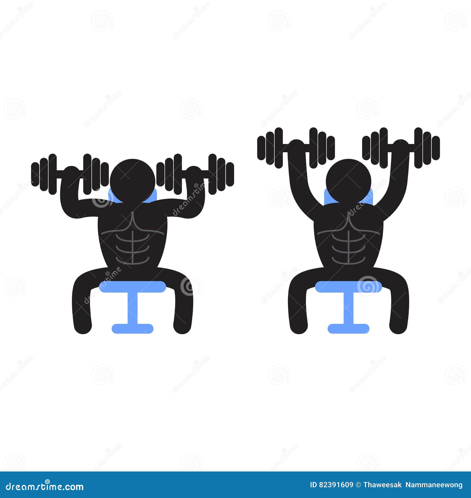 Dumbbell Shoulder Press Workout Exercise Vector Illustration Silhouette ...