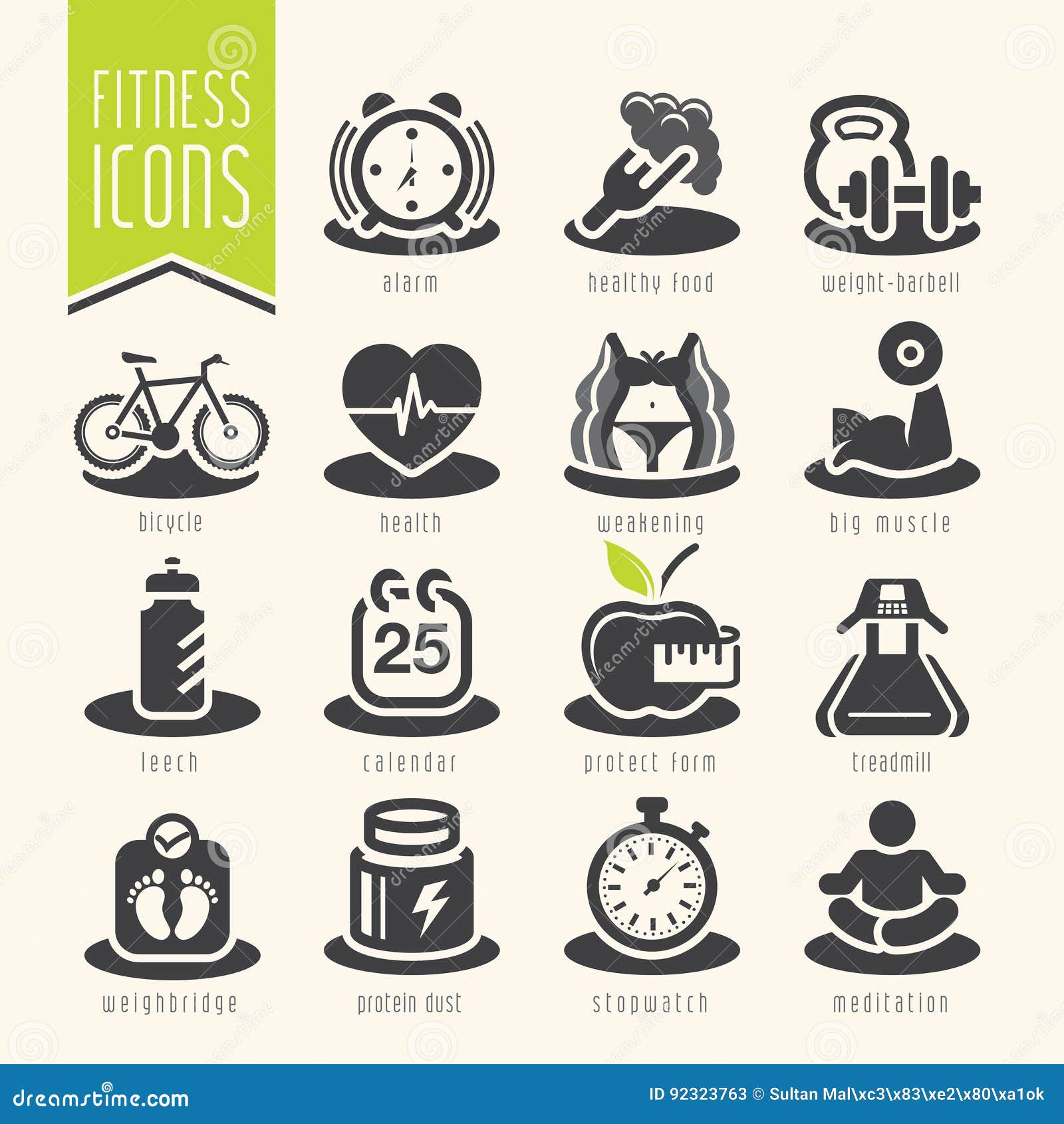 Fitness and Wellness Icon Set Stock Vector - Illustration of exercise ...
