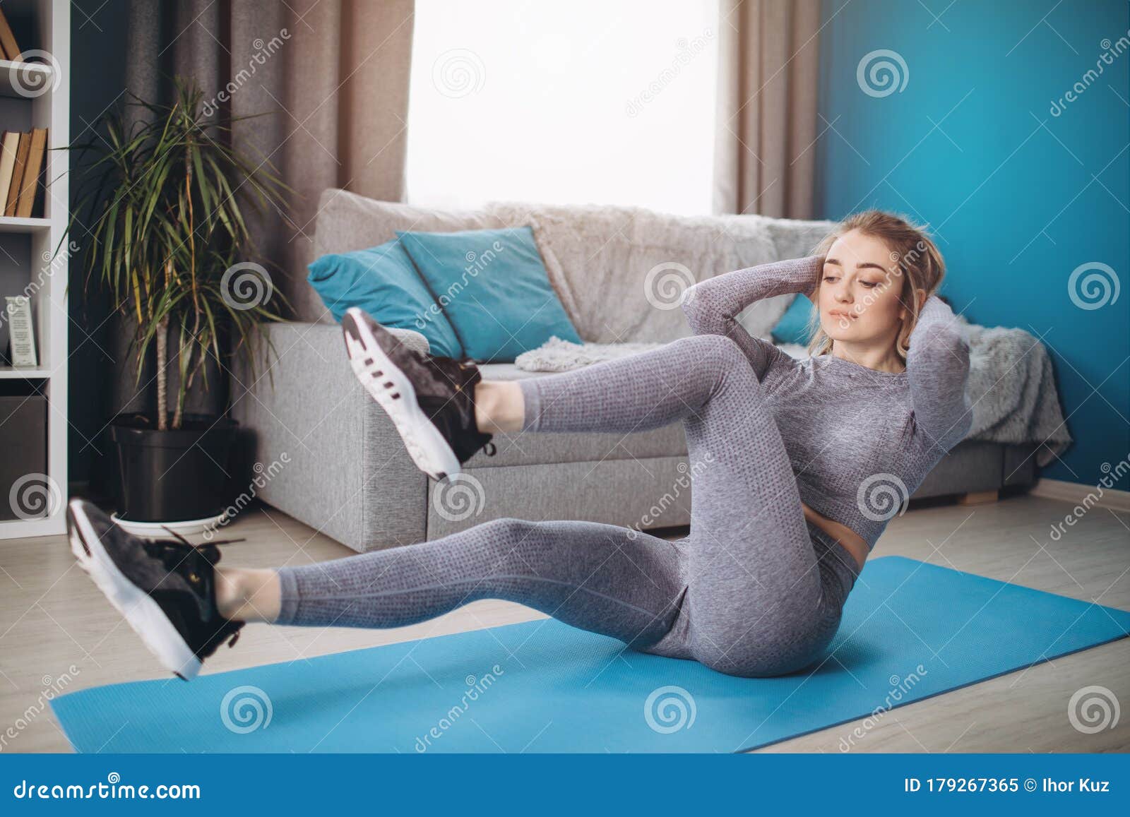 Fitness Woman Doing Abdominal Exercises At Home Stock Image Image Of