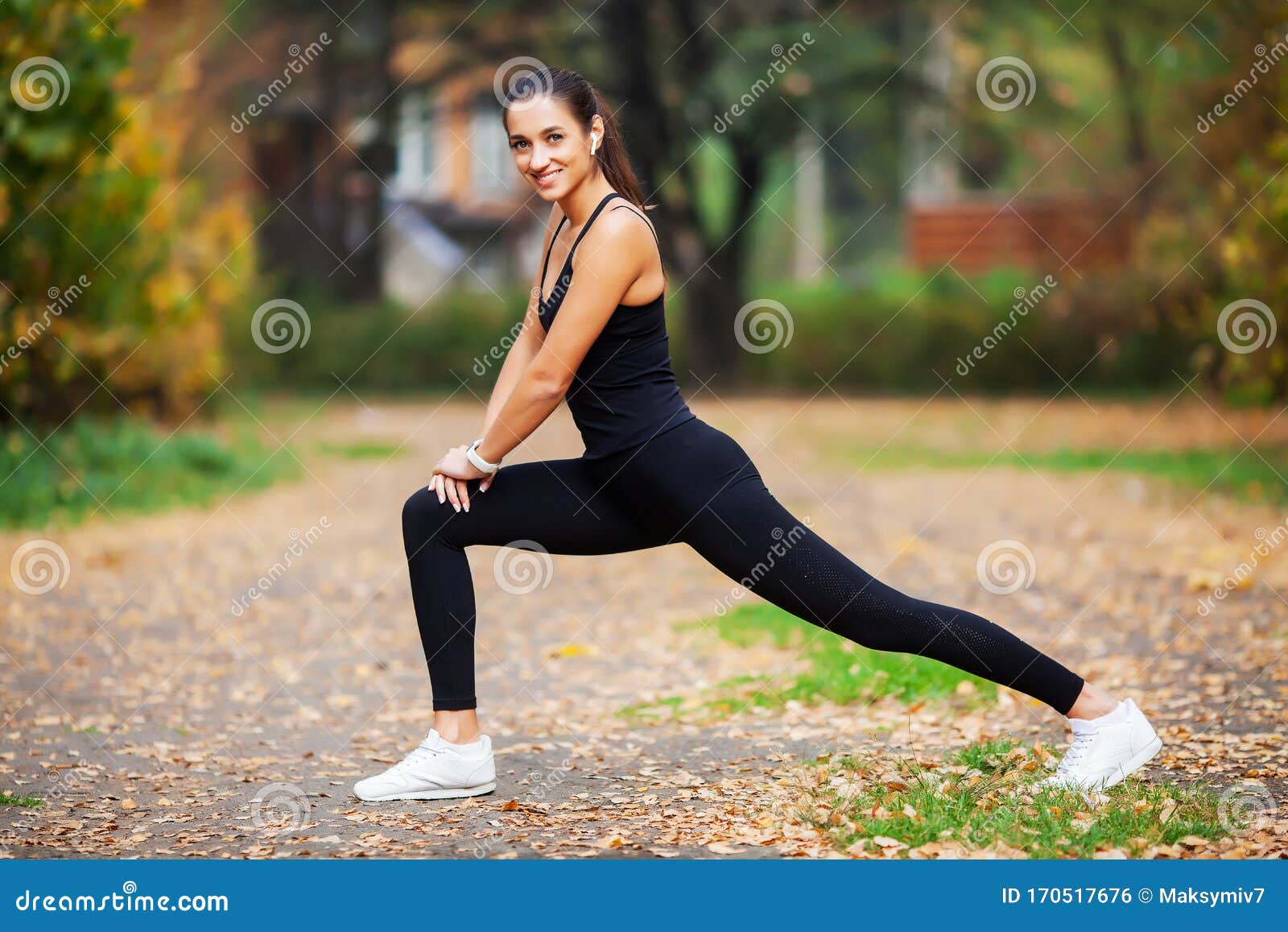 Fitness. Woman Doing Stretching Exercise on Park Stock Photo - Image of ...