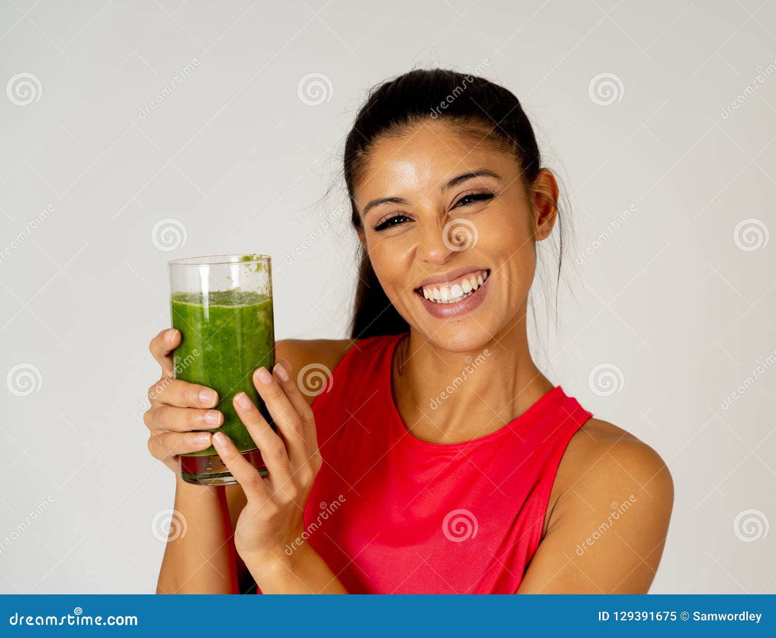 Happy Beautiful Fit Sport Woman Smiling And Drinking Healthy Fresh
