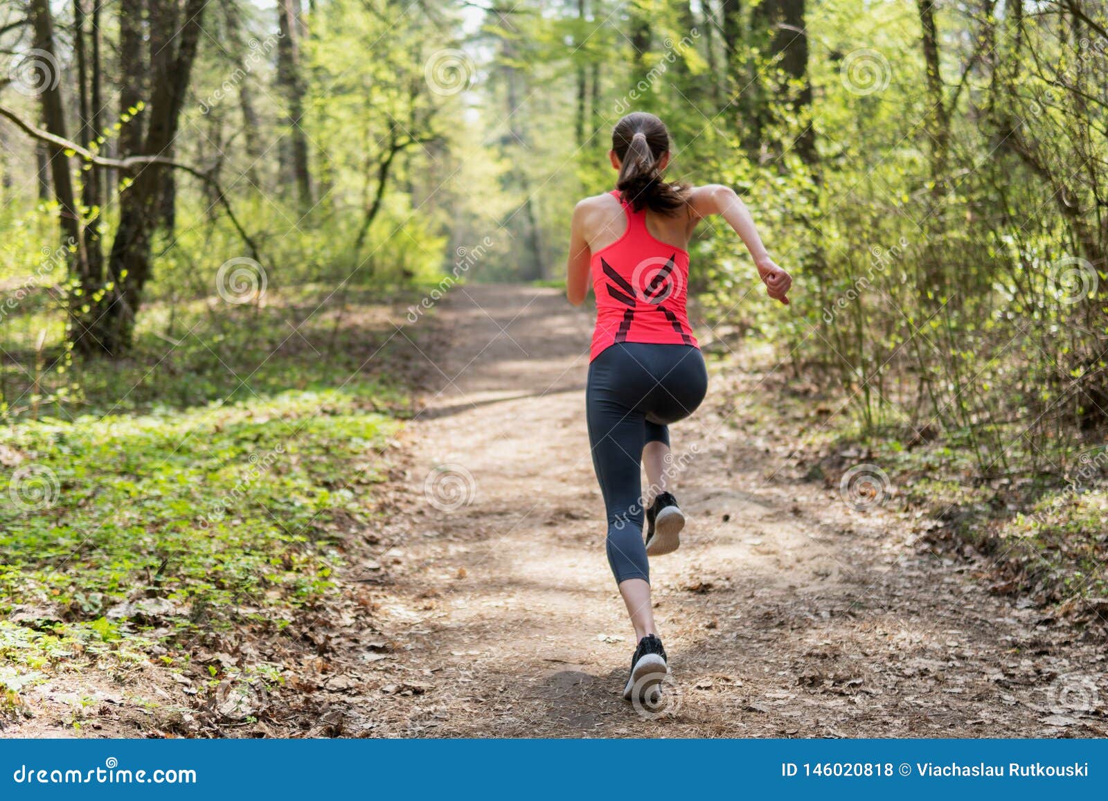 Fitness Woman Run in Spring Sunny Forest Stock Photo - Image of healthy ...