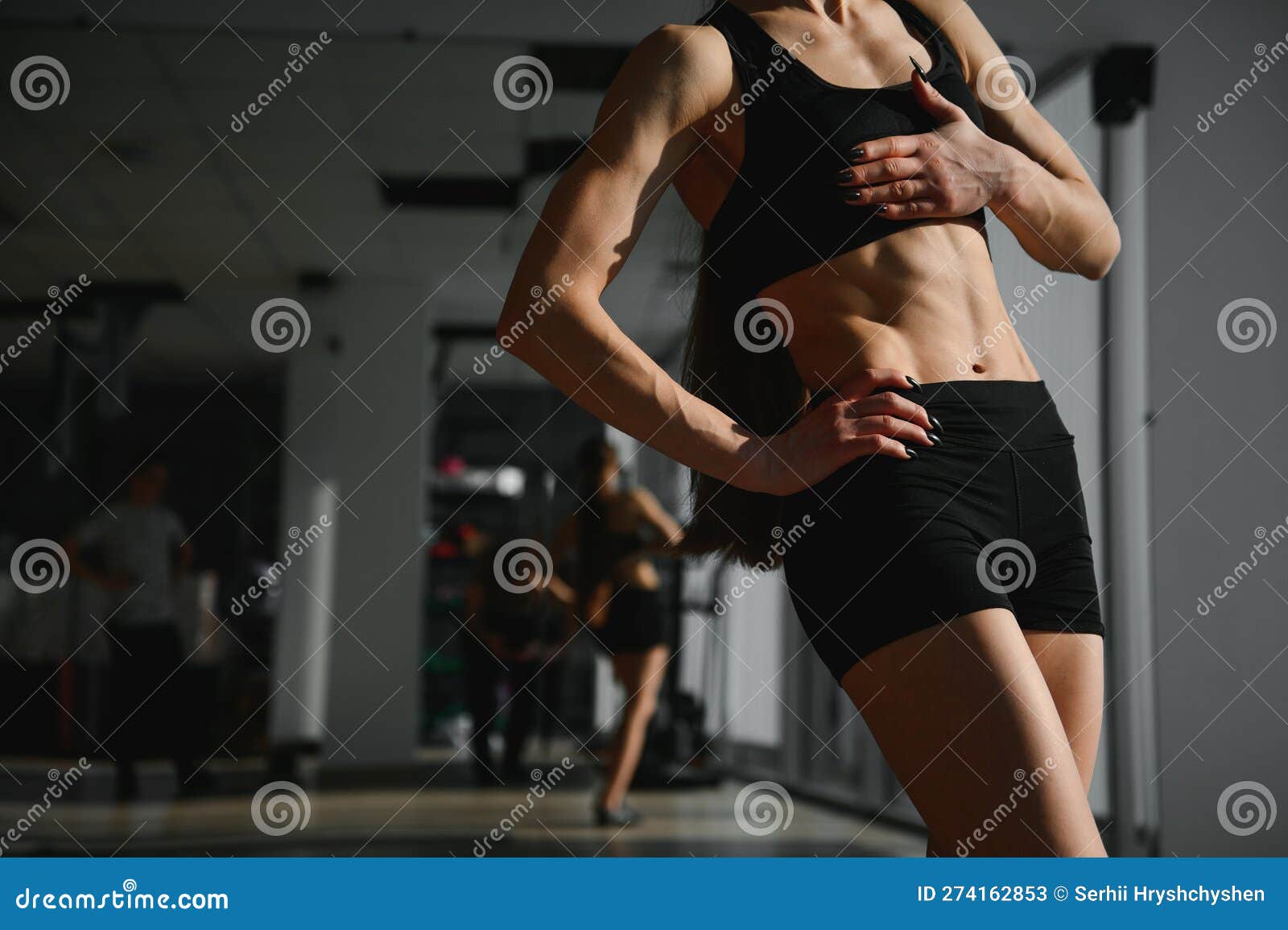 Fitness Woman Showing Abs And Flat Belly Athletic Girl Shaped