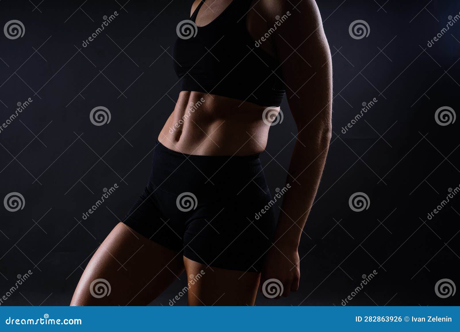 Fitness Woman Showing Abs And Flat Belly Isolated Athletic Female