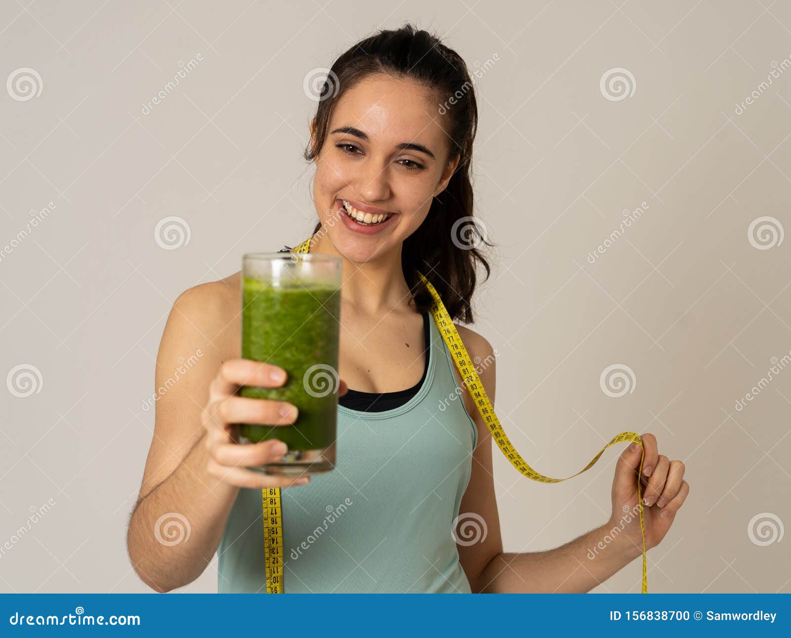 Beautiful Fit Sport Latin Woman Dieting Drinking Healthy Fresh