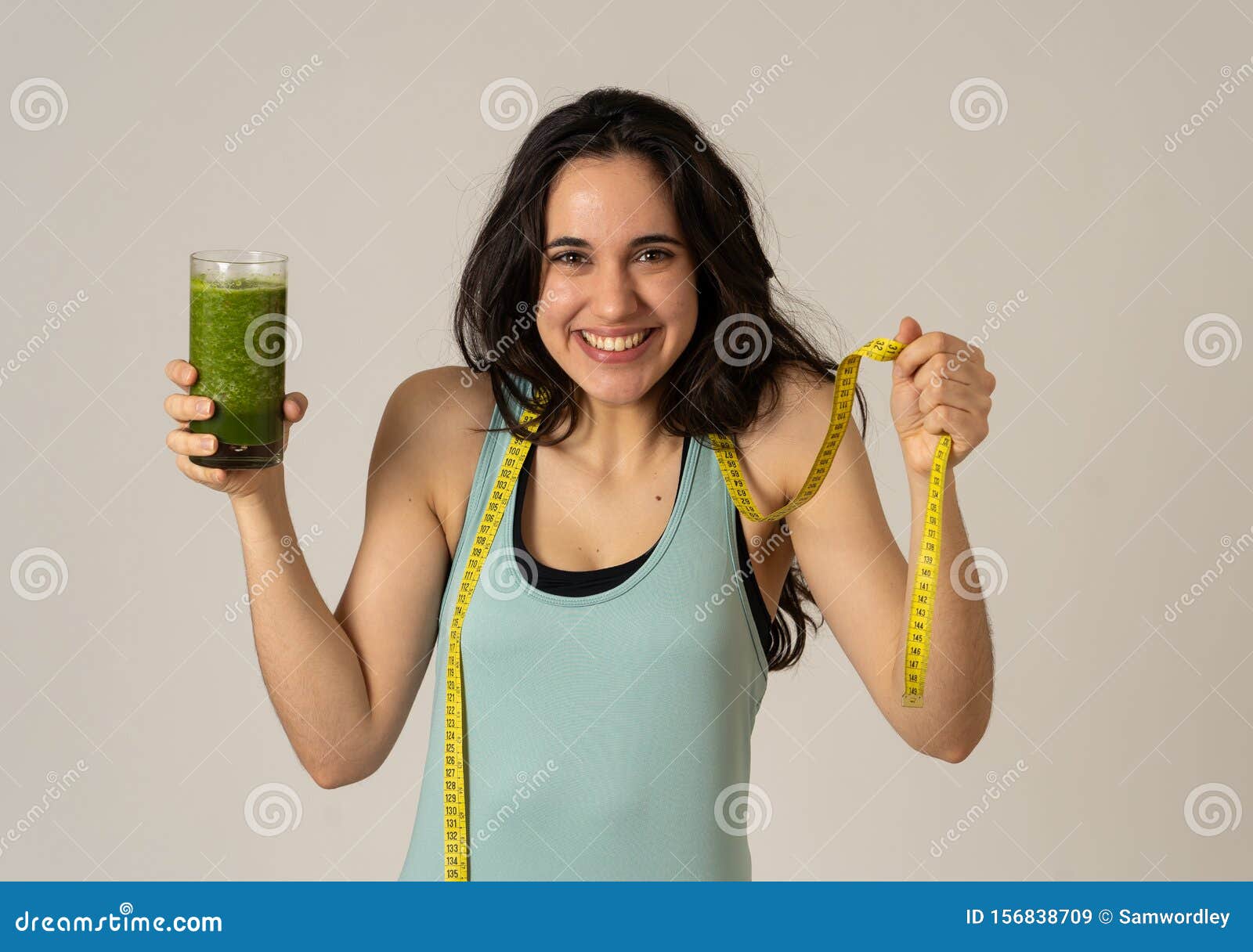 Beautiful Fit Sport Latin Woman Dieting Drinking Healthy Fresh
