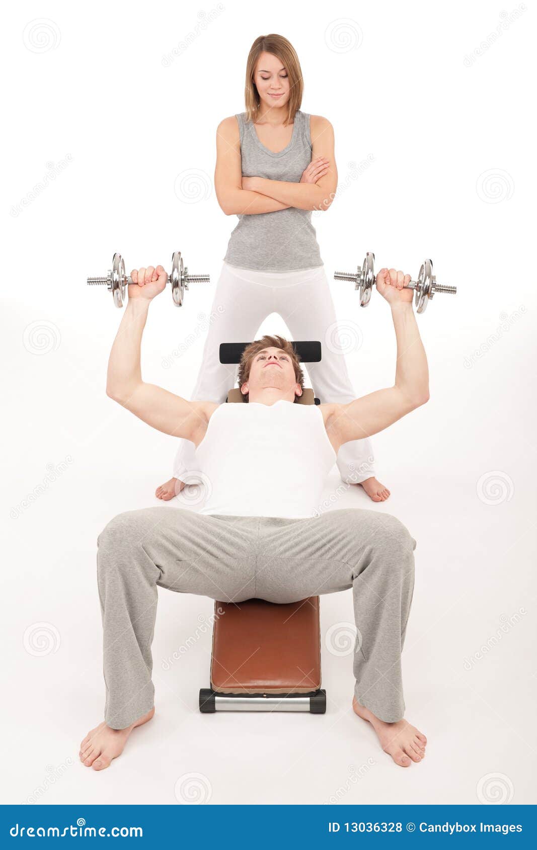 Fitness - Young Man Exercising on Bench Stock Photo - Image of ...