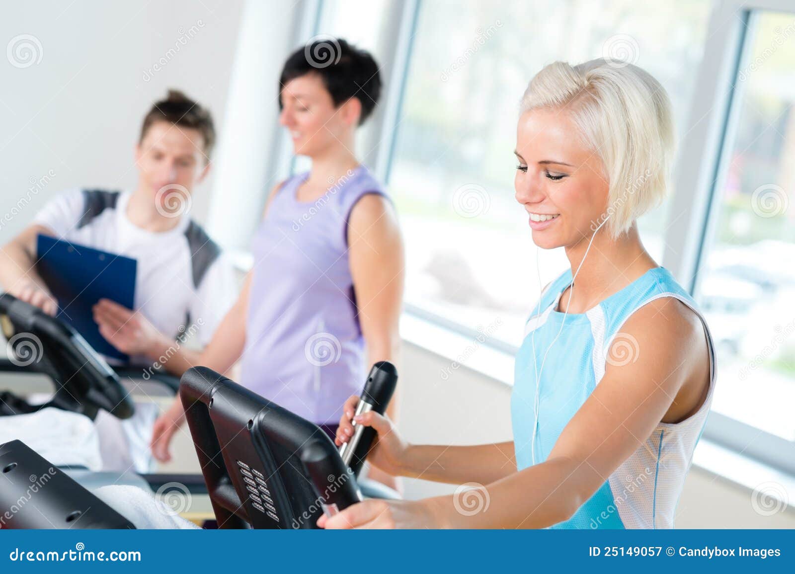 Fitness Young People on Treadmill Cardio Workout Stock Image - Image of ...