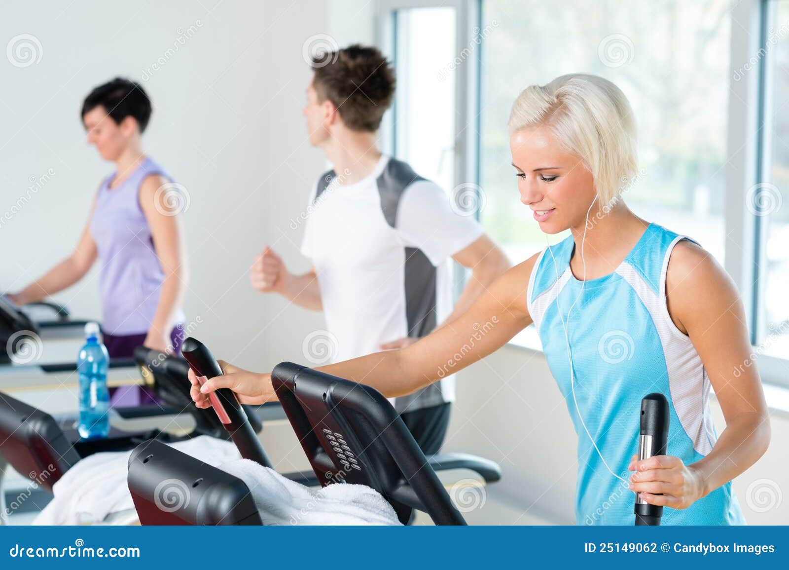 Fitness Young People on Treadmill Running Exercise Stock Photo - Image ...