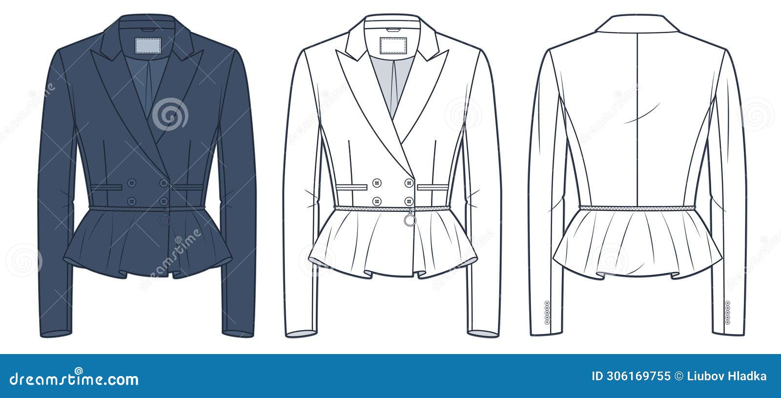 Fitted Classic Blazer Technical Fashion Illustration Cropped Jacket