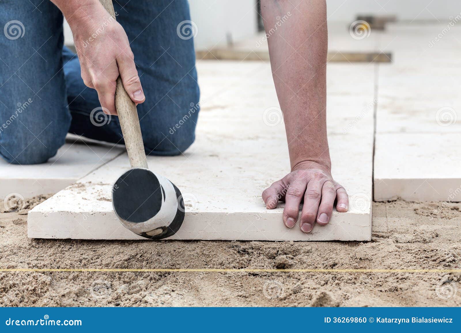 Fitting the concrete slab stock photo. Image of pavers - 36269860