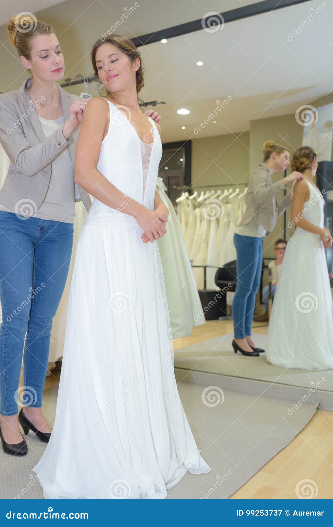 Fitting gown on client stock image. Image of shopping - 99253737