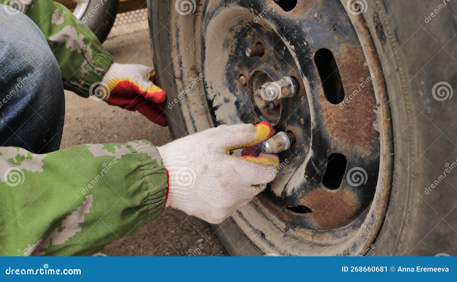 Fitting a Nut on a Stud when Changing a Wheel Stock Image - Image of ...