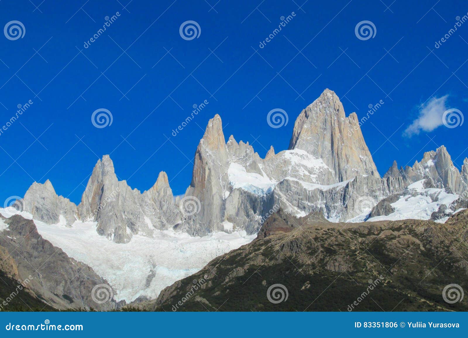 Fitz Roy mountain peak stock photo. Image of lake, andes - 83351806
