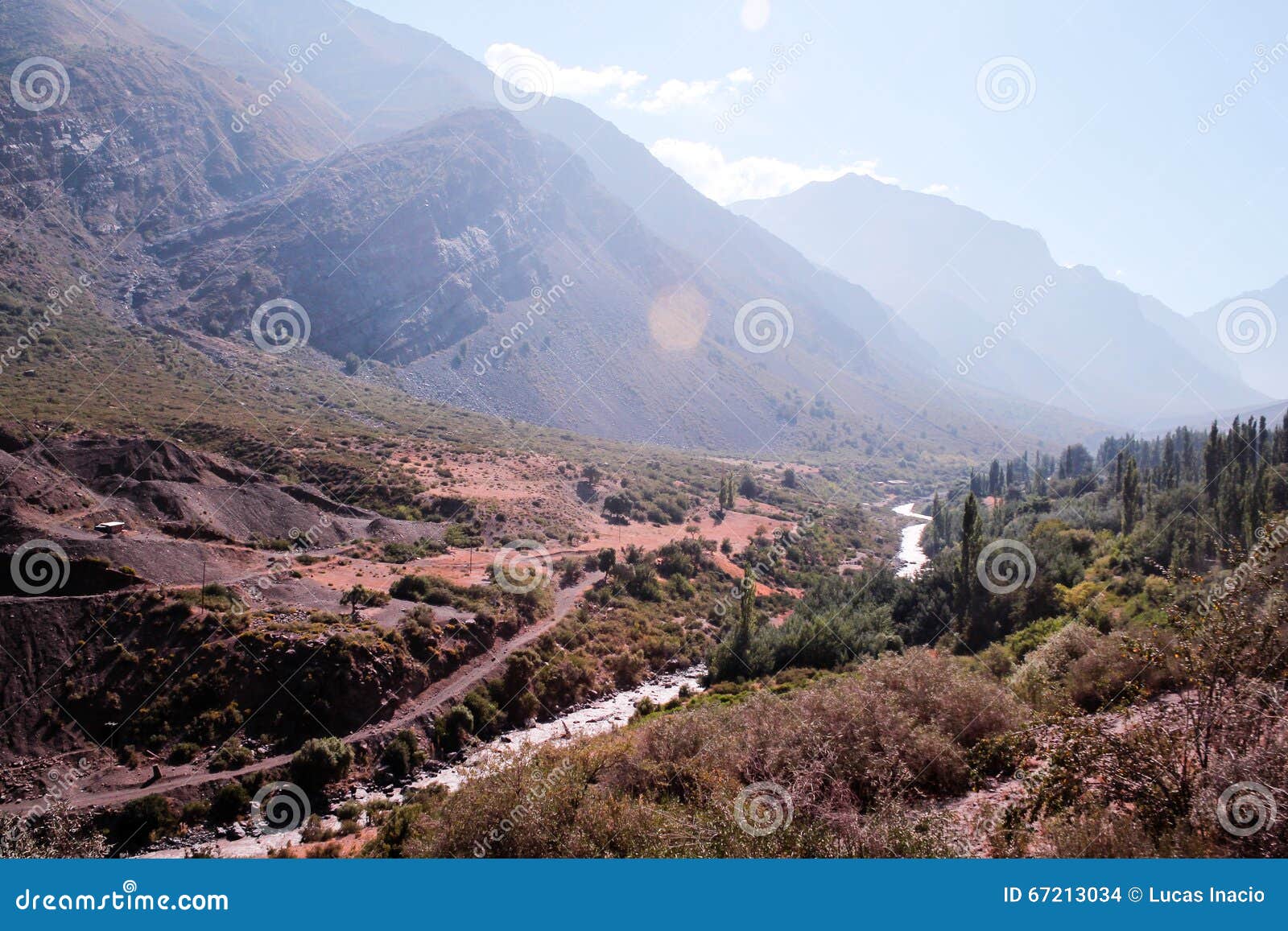 Fiume, Alberi E Montagna Nelle Ande, Santiago, Cile Fotografia Stock ...