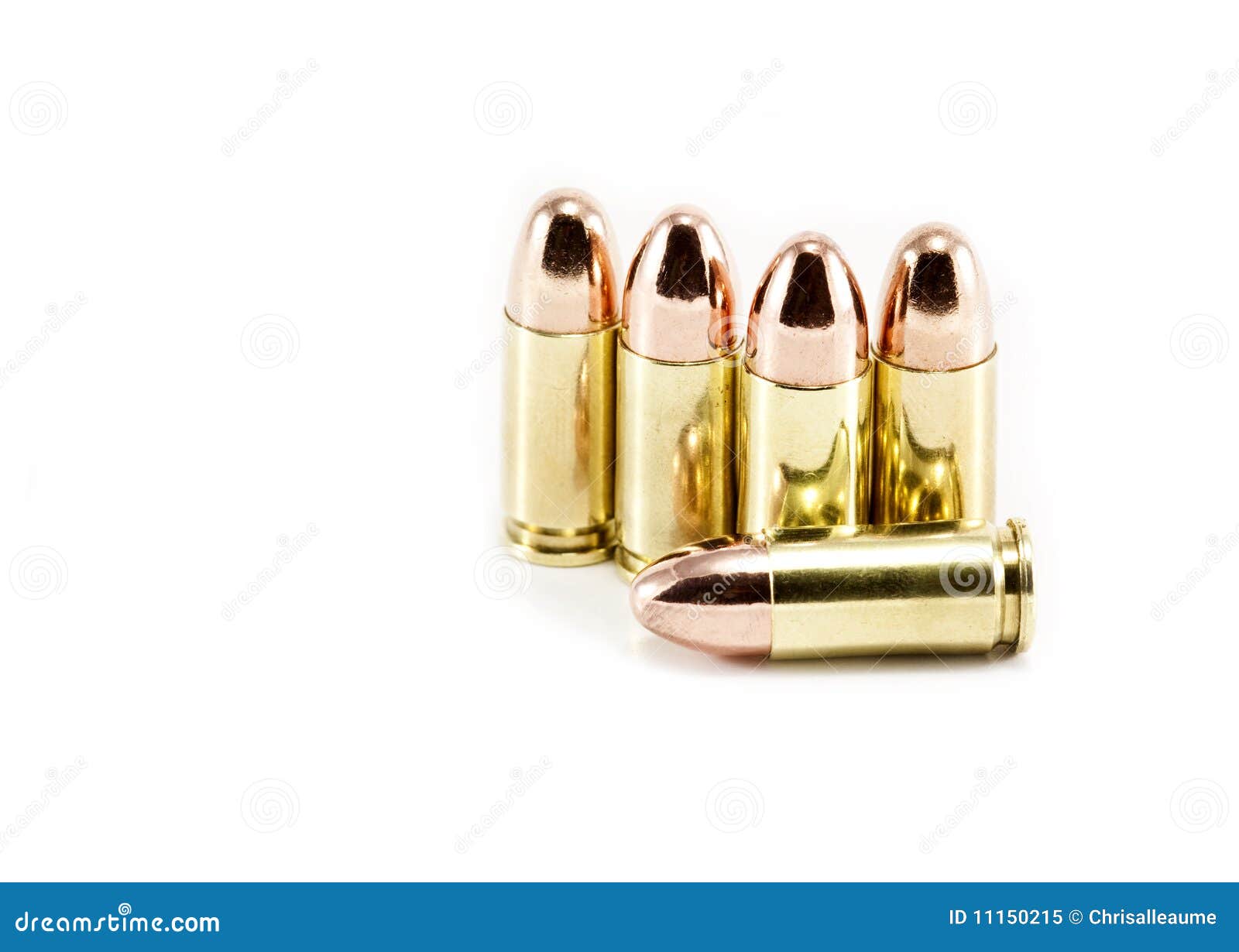 Five 9mm bullets stock image. Image of machine, jacket - 11150215