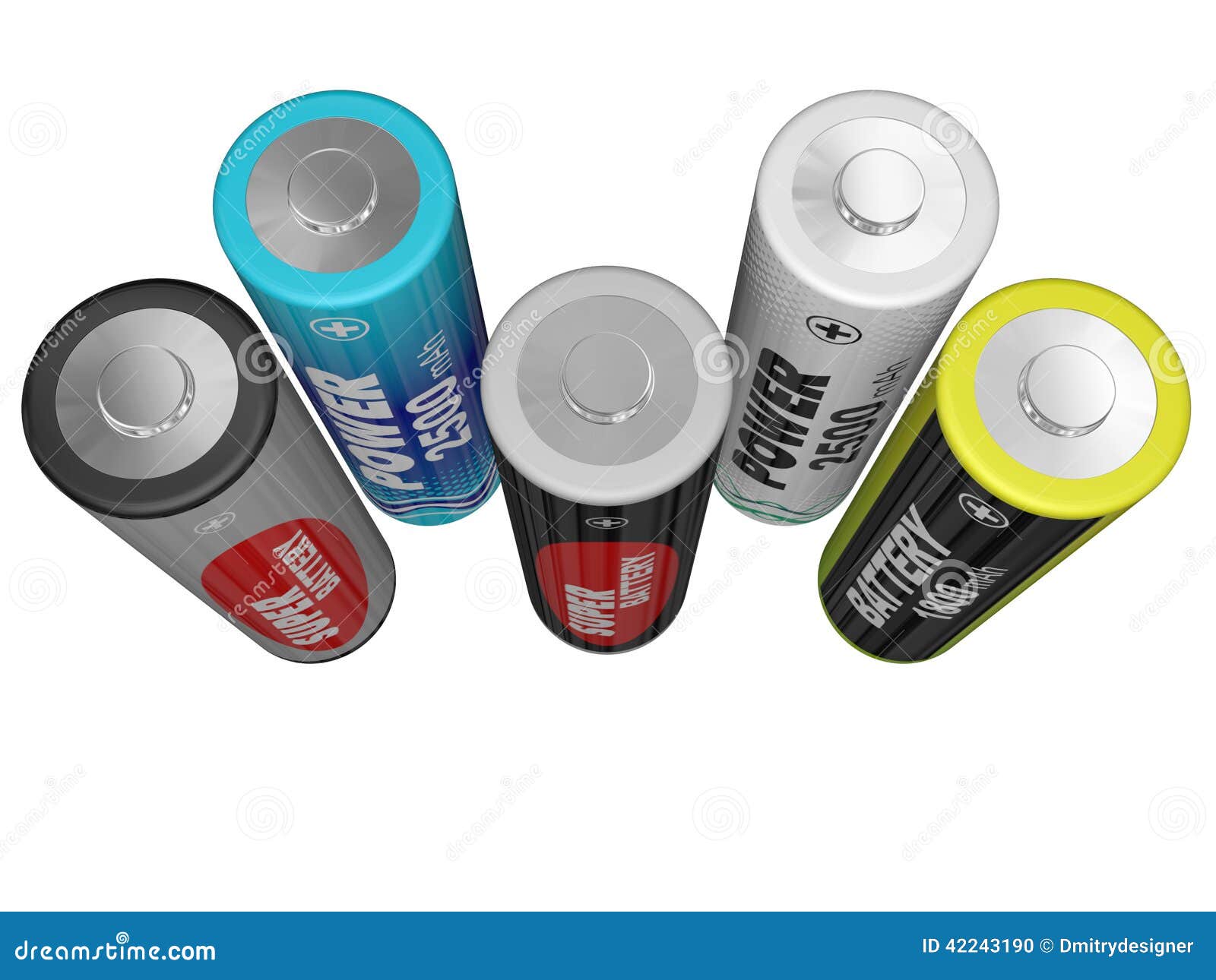 Five AA batteries stock illustration. Illustration of white - 42243190
