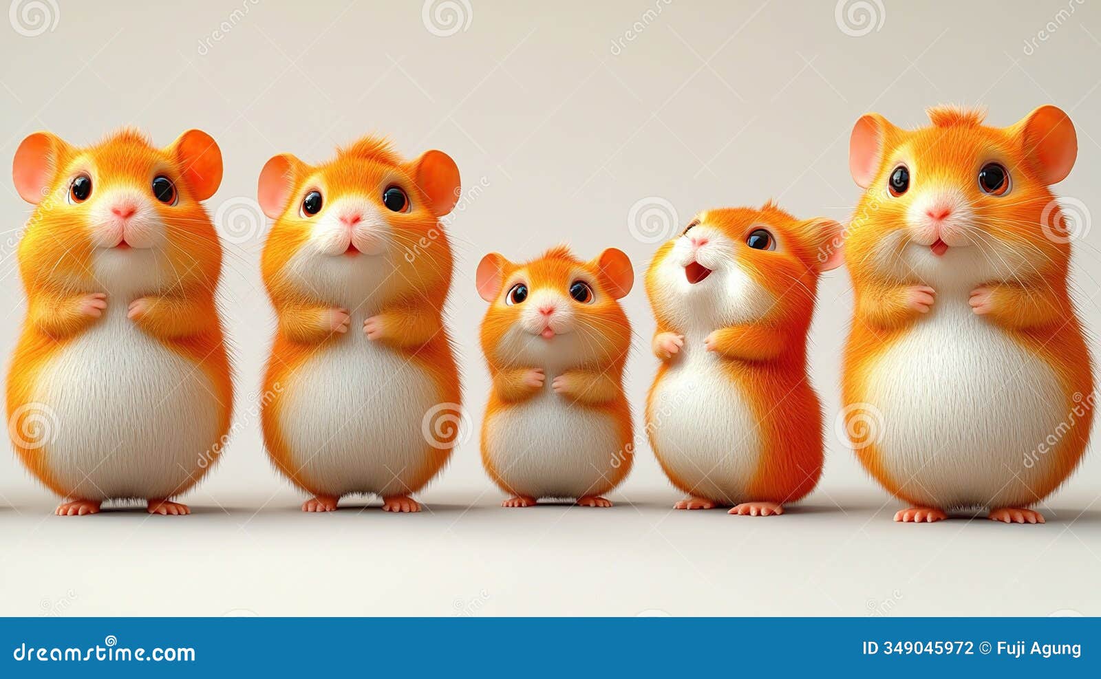 Five Adorable Cartoon Hamsters Standing in a Row, Looking Curious Stock ...