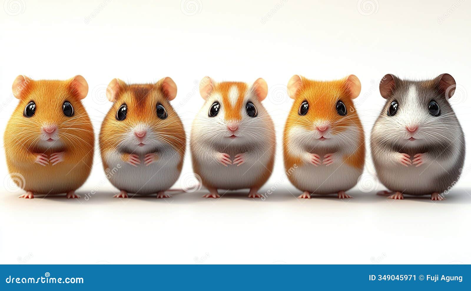 Five Adorable Hamsters Sitting in a Row Against a White Background ...