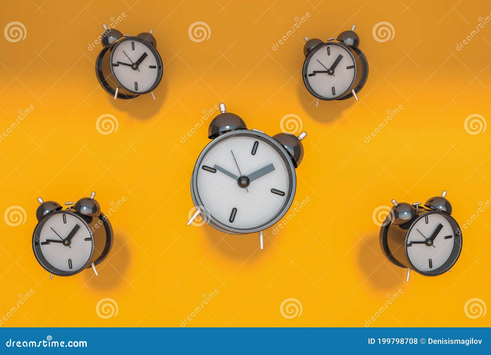 Five Alarm Clocks Over Yellow Background Stock Illustration ...