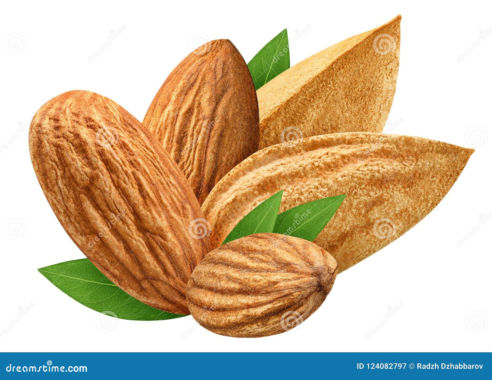Five Almond Isolated Closeup with Leaf As Package Design Element on ...