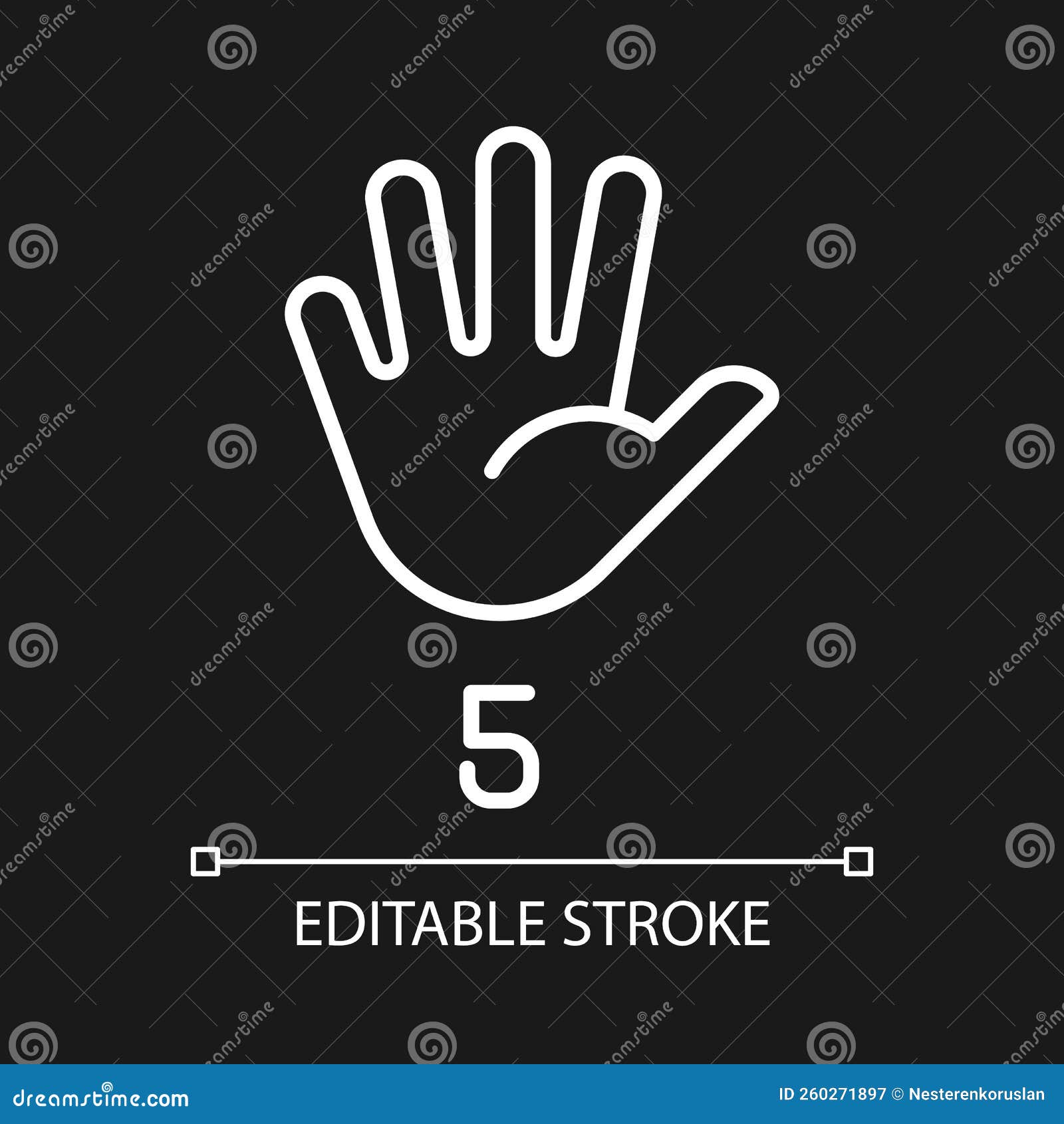 Five in American Sign Language Pixel Perfect White Linear Icon for Dark ...