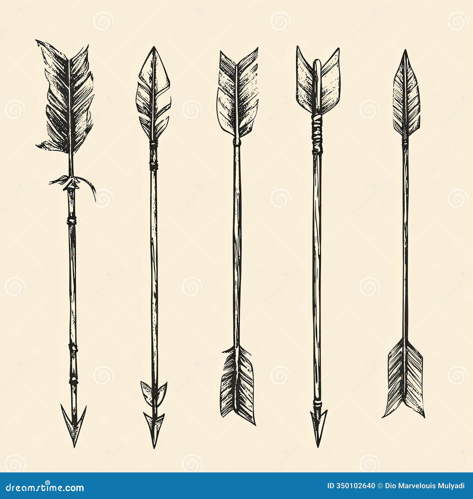 Five Arrows with Feathers, Tribal Design Elements Stock Illustration ...